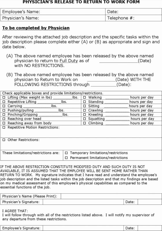 40 Return To Work Note Template Markmeckler Template Design